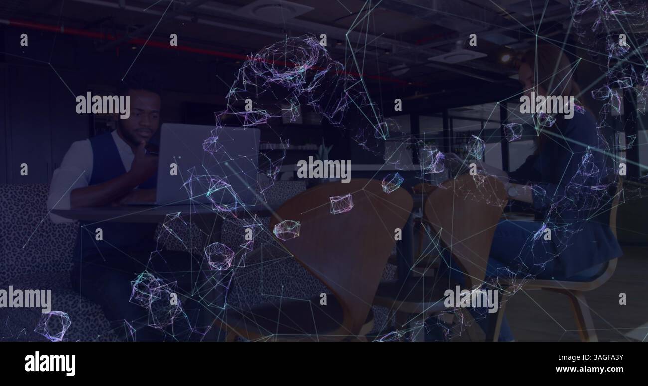 Image of networks of connections and dna structure over people using ...
