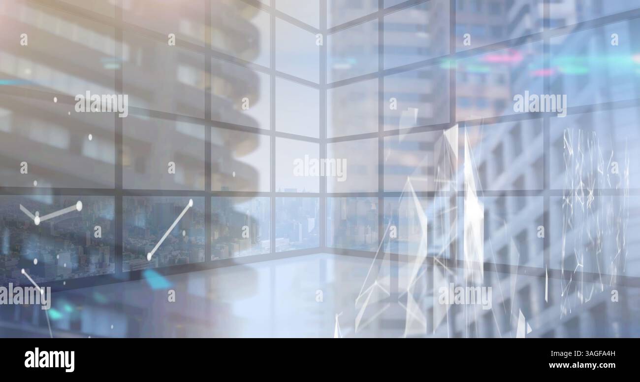 Image of network of connections over empty offices and cityscape Stock ...