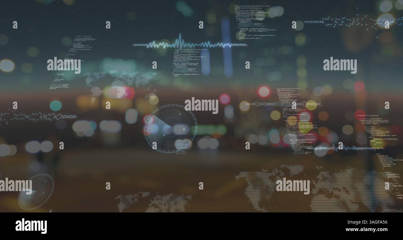 Image of data processing over people and cars on busy street Stock ...