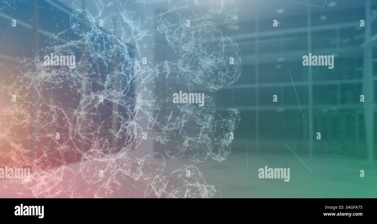 Image of dna structure spinning over grid on blue background Stock ...