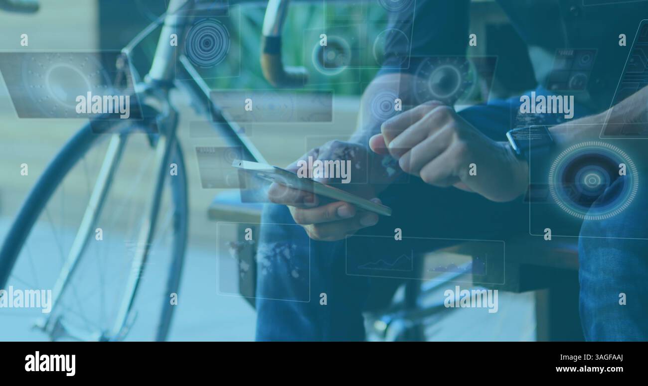 Image of scopes scanning and data processing on screens over man using smartphone Stock Photo ...