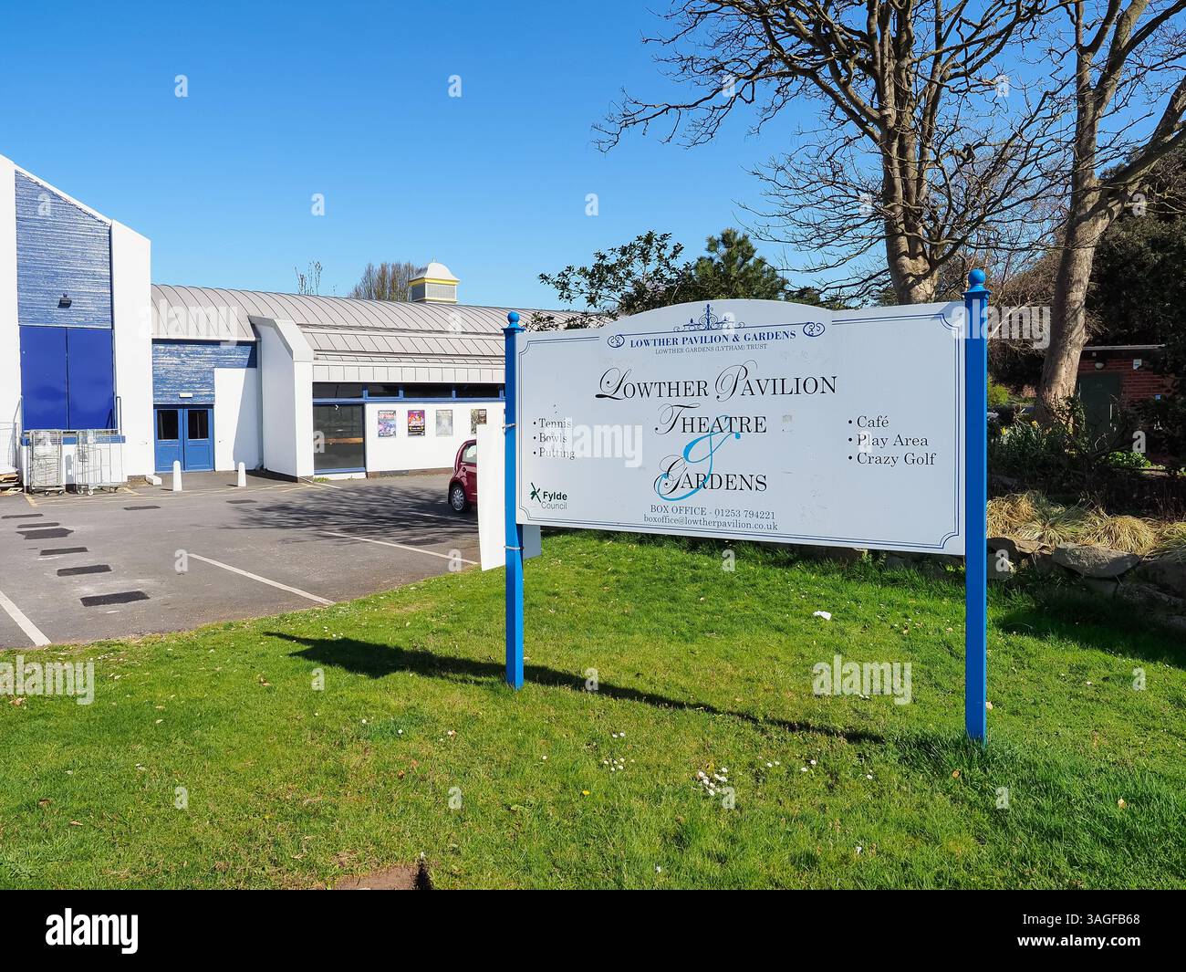 Lytham, Lancashire, UK, 04-05-2025: Lowther Pavilion Theatre sign with ...