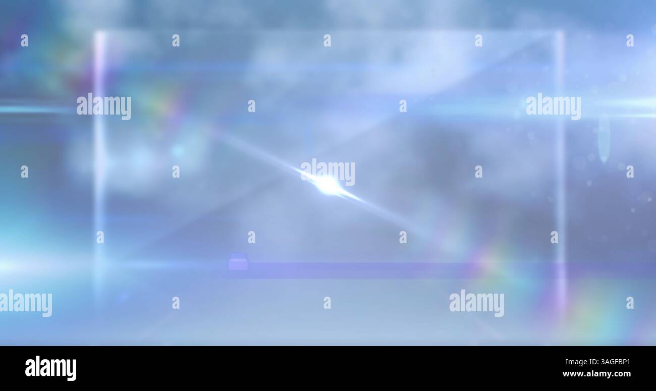 Image of glowing spot with lens flare over screen on blue clouds in ...