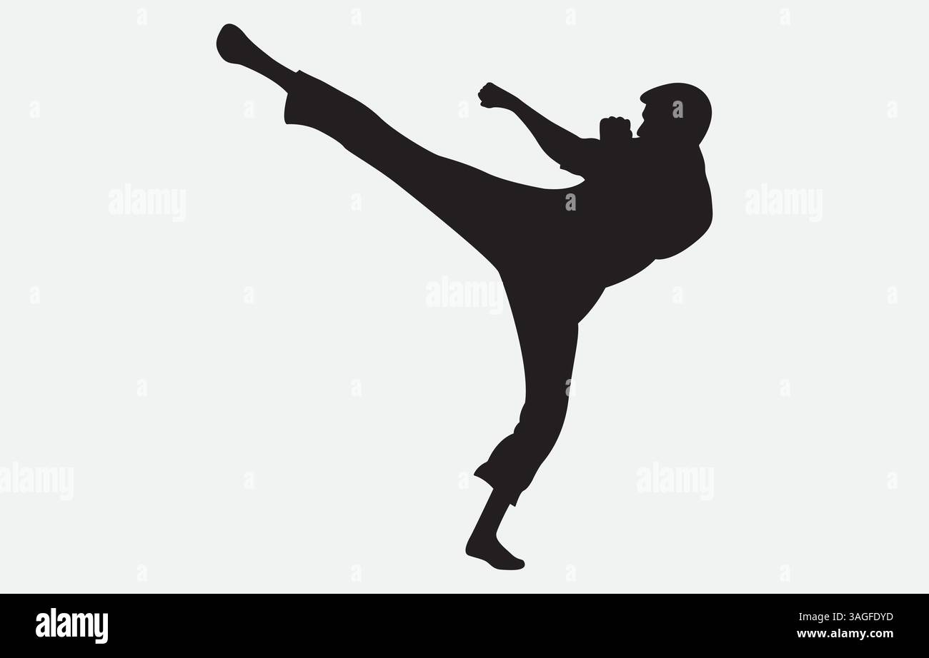 A Man Doing High Kick Silhouette Illustration vector art Stock Vector ...