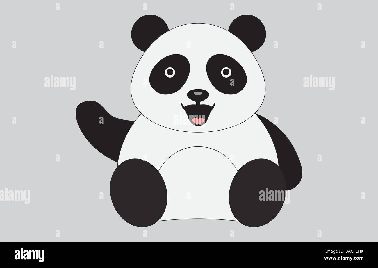 Hand drawn panda cute cartoon illustration on white background Stock ...