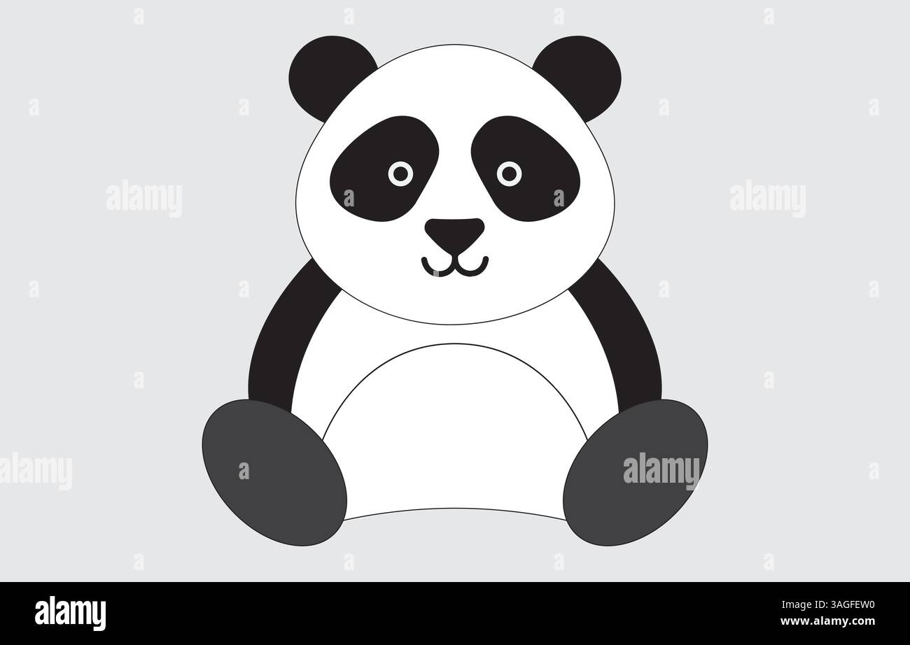 Hand drawn panda cute cartoon illustration on white background Stock ...