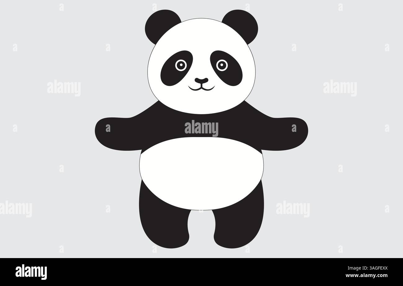 Hand drawn panda cute cartoon illustration on white background Stock ...