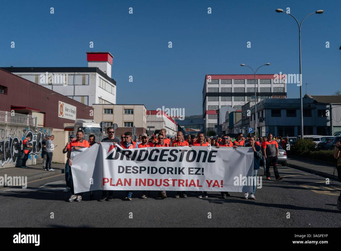 Dozens of people during the demonstration of Bridgestone's workforce on ...