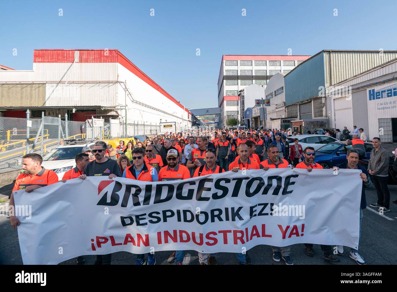 Dozens of people during the demonstration of Bridgestone's workforce on ...