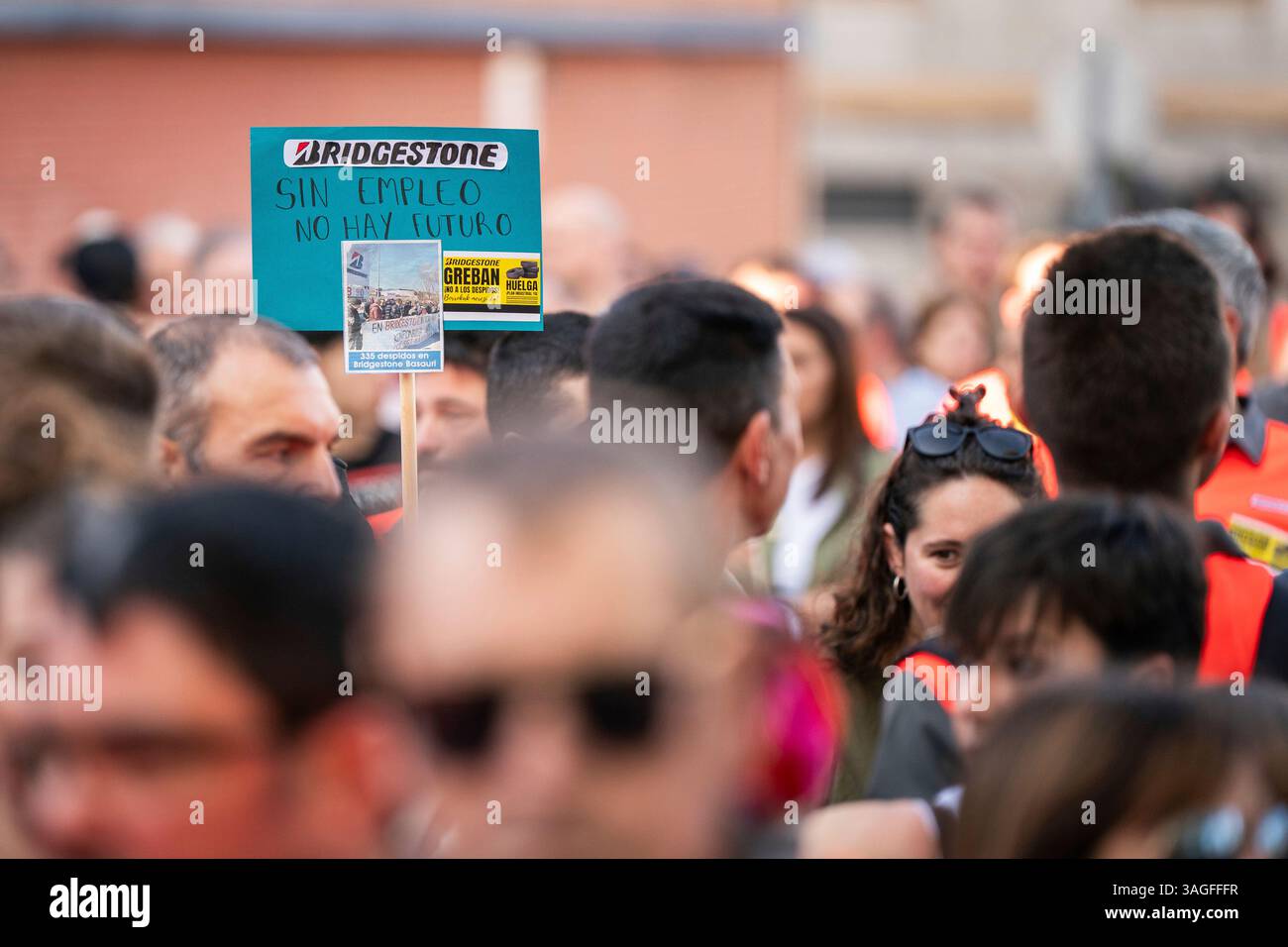 Dozens of people during the demonstration of Bridgestone's workforce on ...