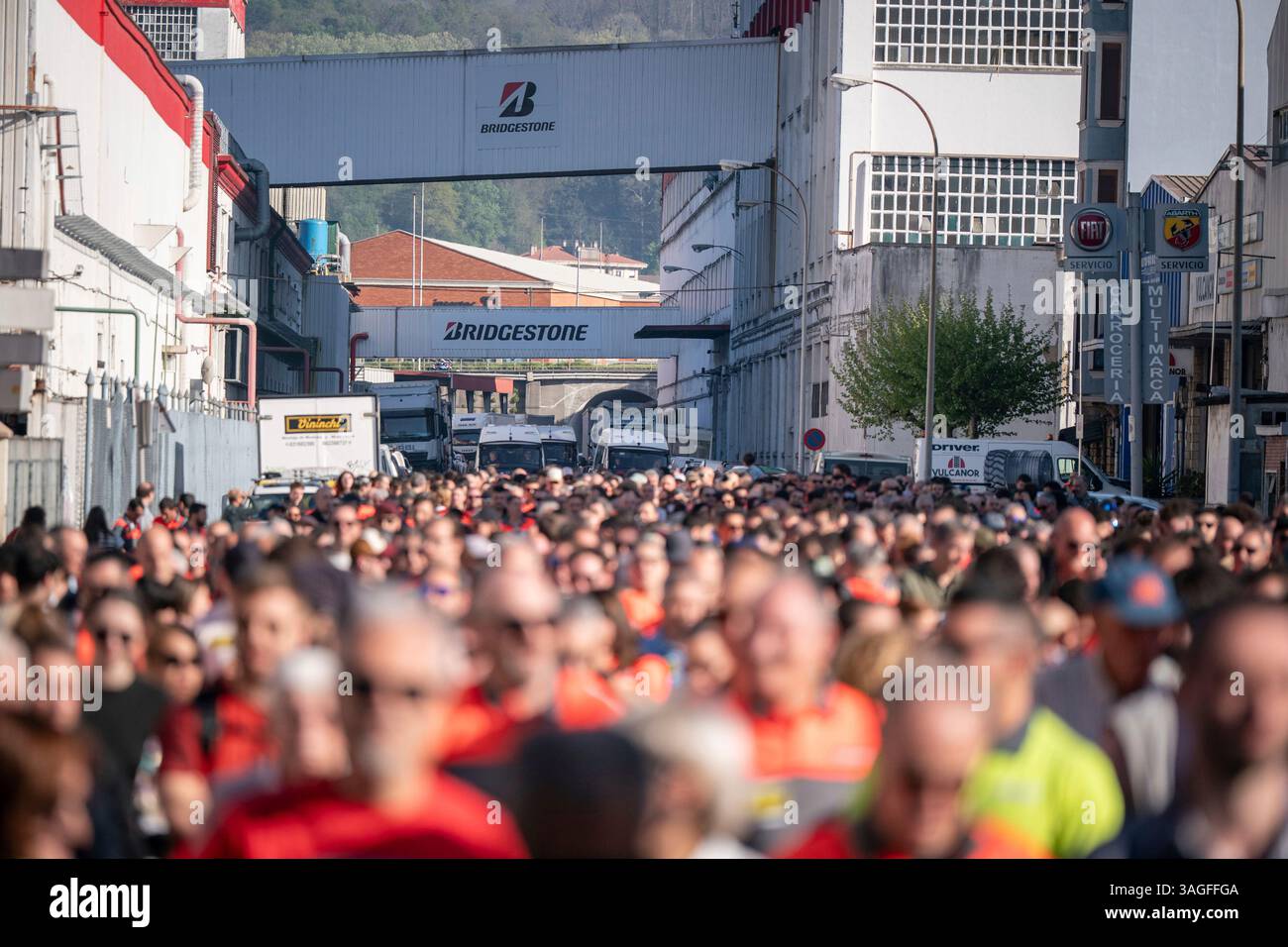 Dozens of people during the demonstration of Bridgestone's workforce on ...