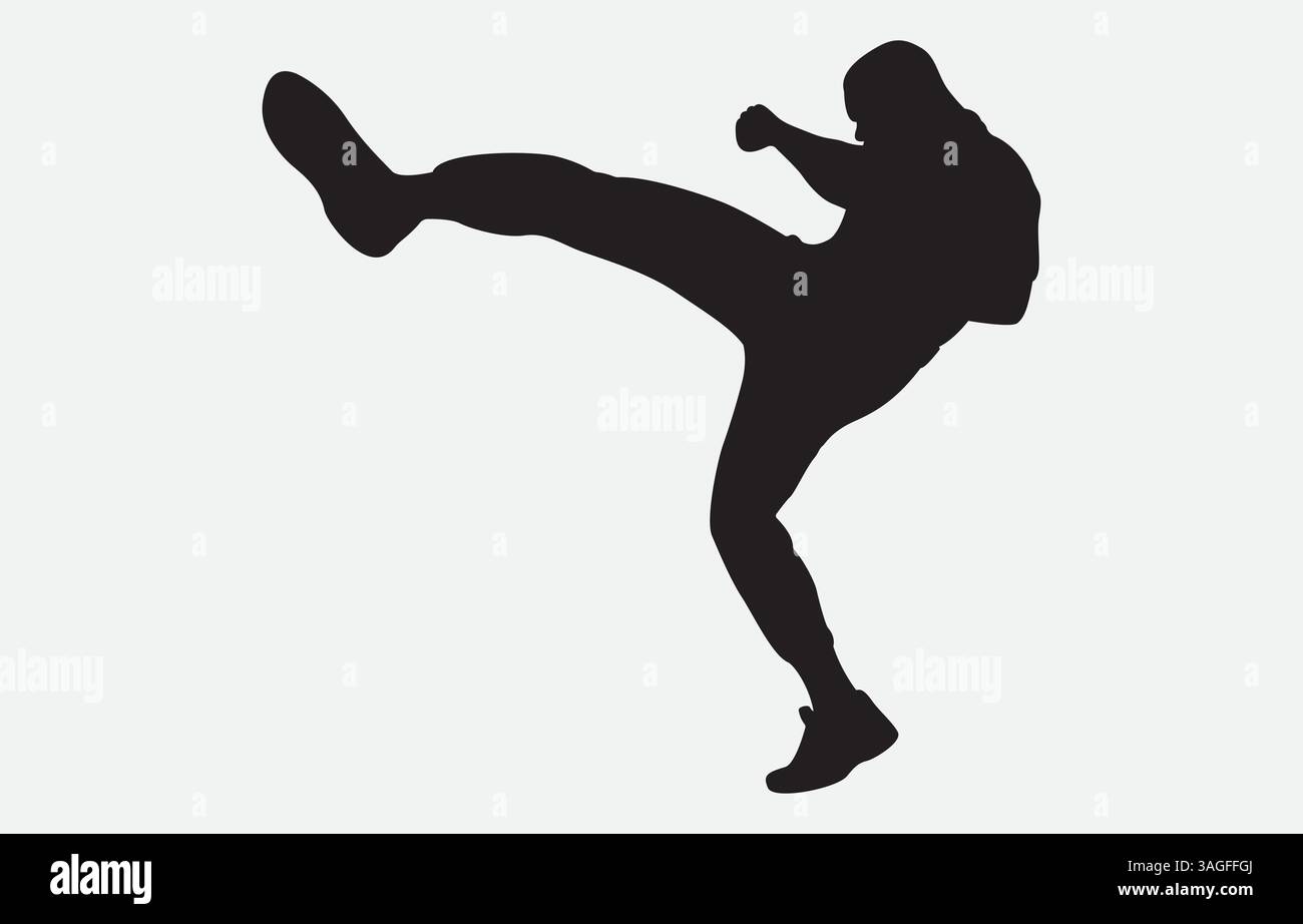 A Man Doing High Kick Silhouette Illustration vector art Stock Vector ...