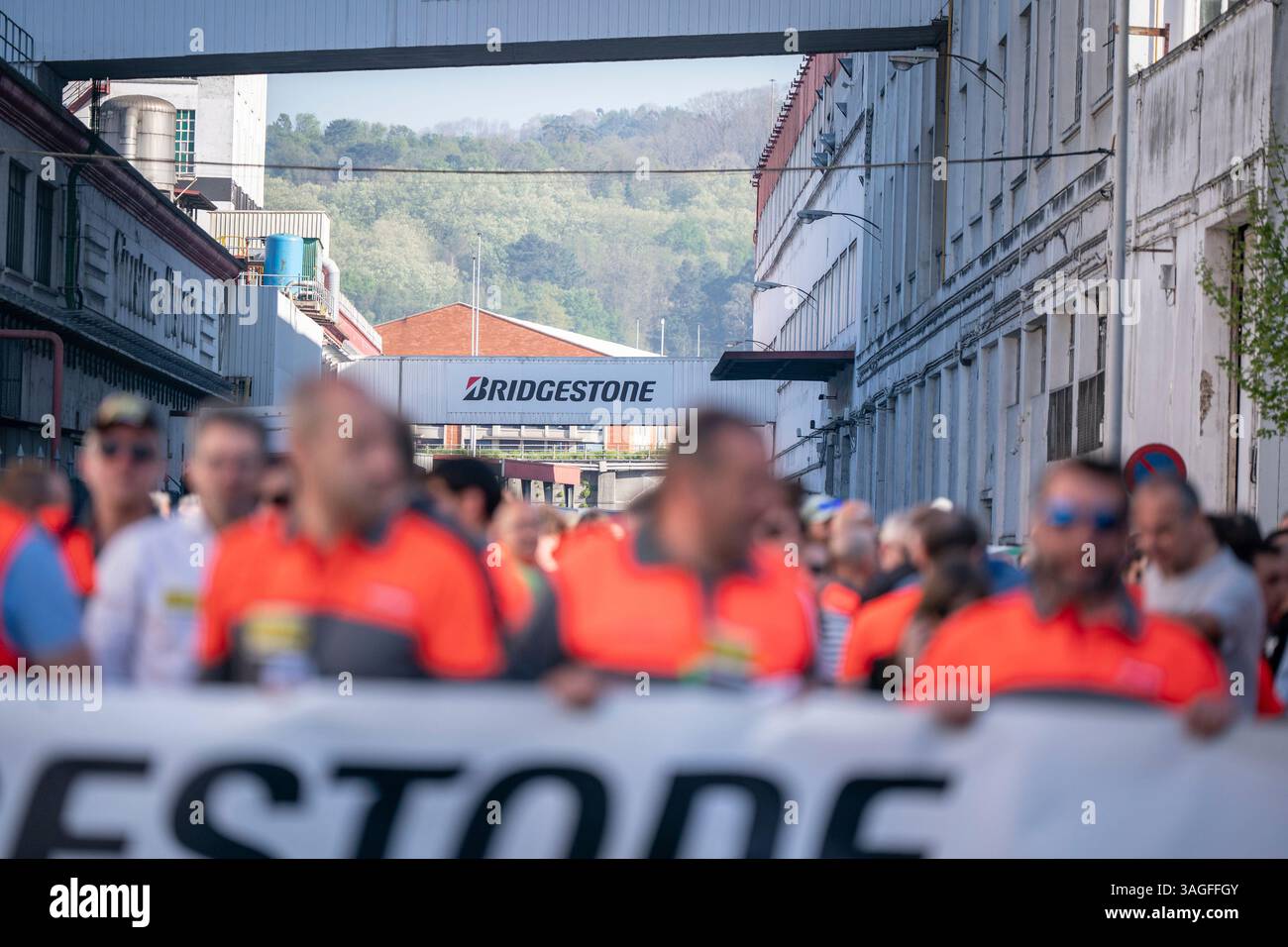 Dozens of people during the demonstration of Bridgestone's workforce on ...