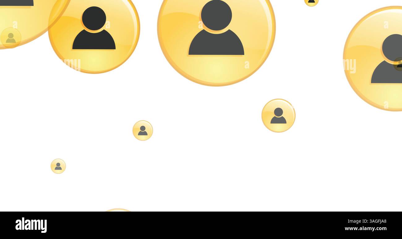Image of yellow digital people icons flying up on white background ...