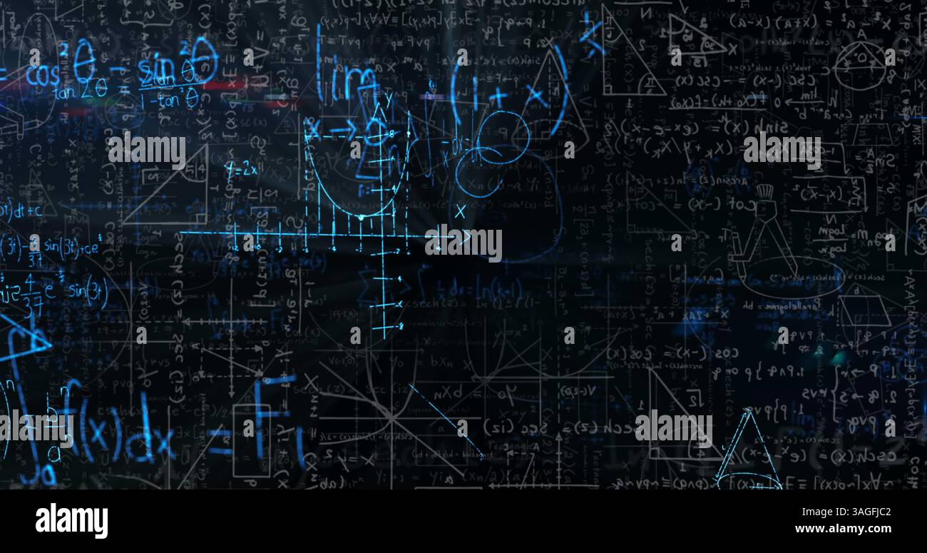 Image of mathematical equations on black background Stock Photo - Alamy