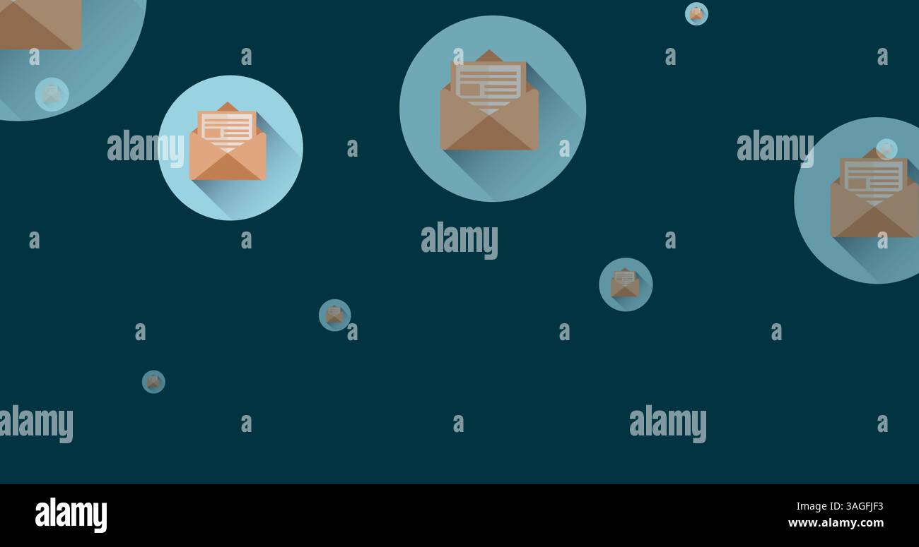 Image of online mail envelope icons moving on blue background Stock ...