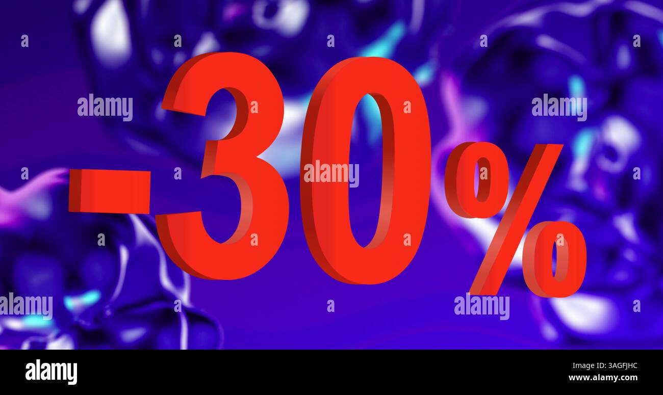 Image of minus 30 percent text on liquid purple background Stock Photo ...