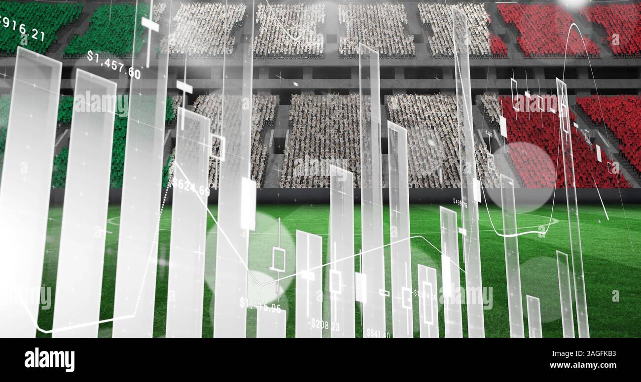 Digital image of statistical data processing against sports stadium in ...