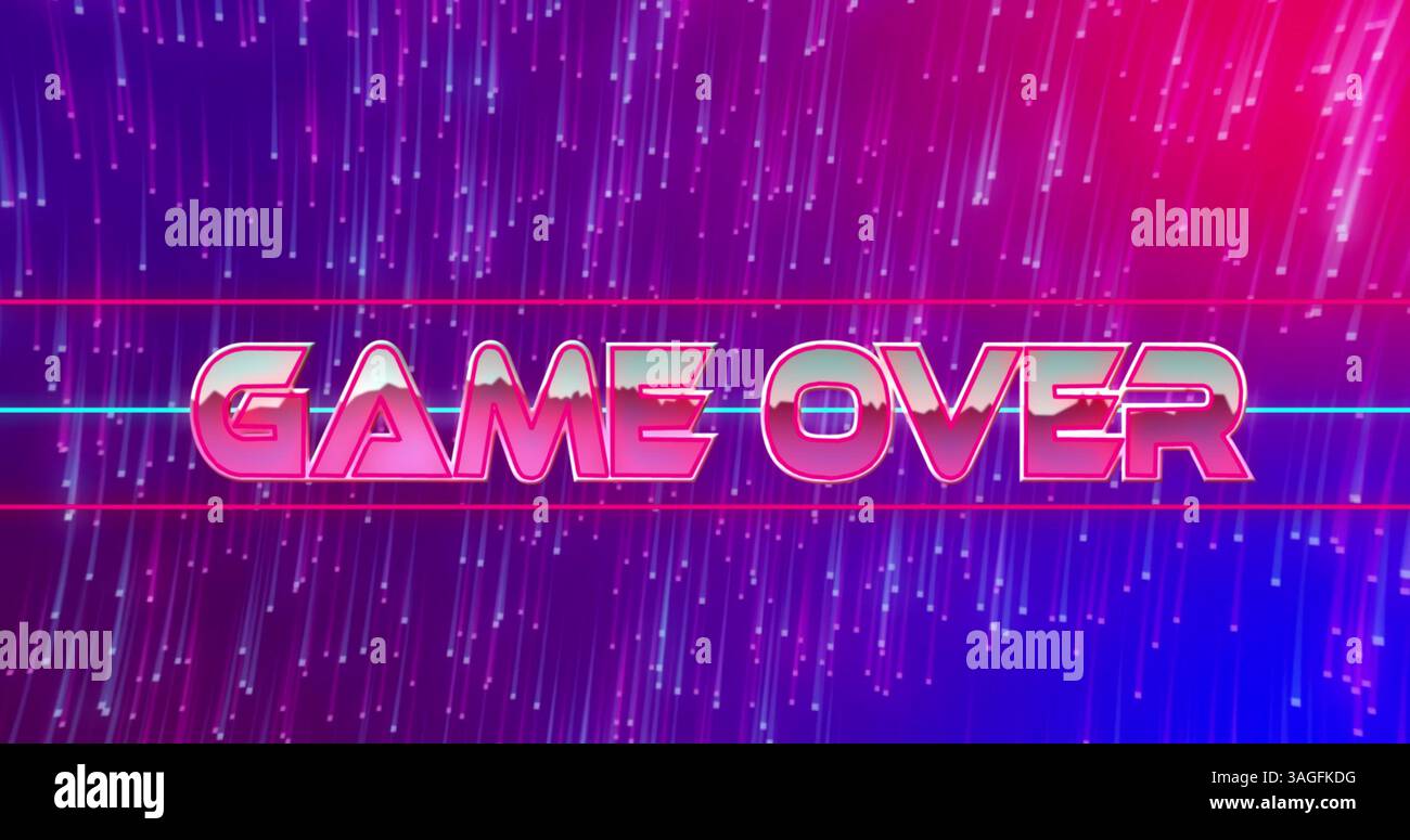 Image of text, game over, in shiny pink, with light trails on pink and ...