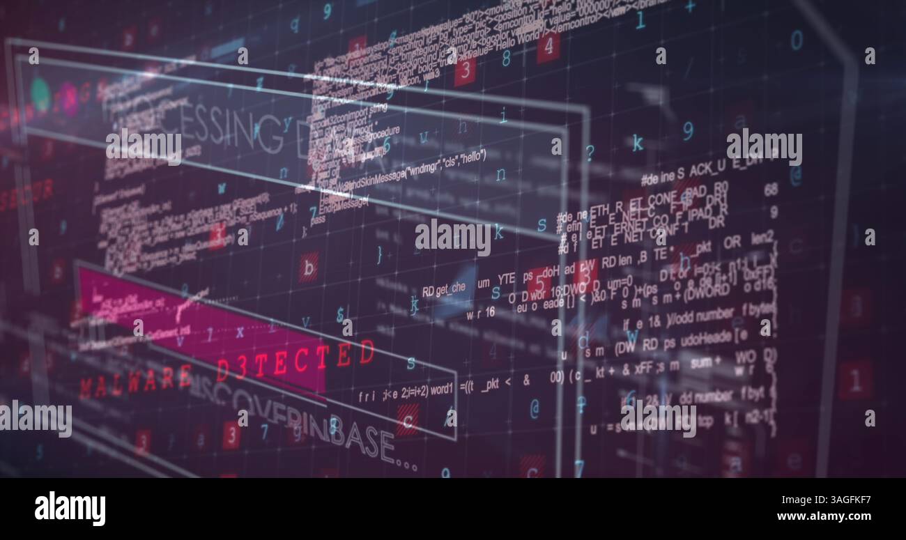 Image of data processing on screen over cyber attack warning Stock Photo - Alamy