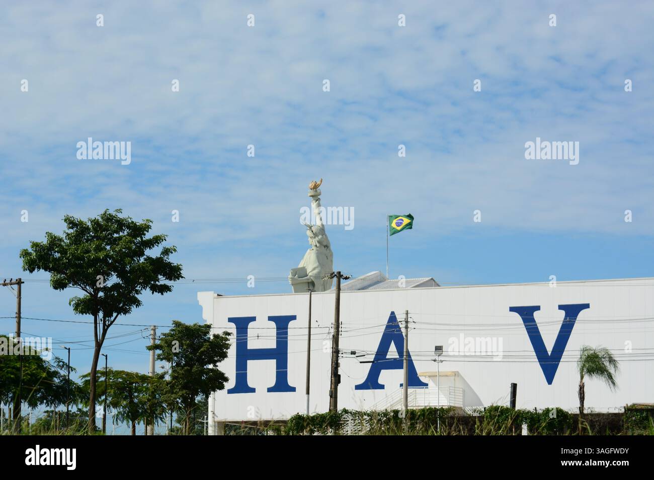 Statue of Liberty and Brazilian flag and name of department store ...