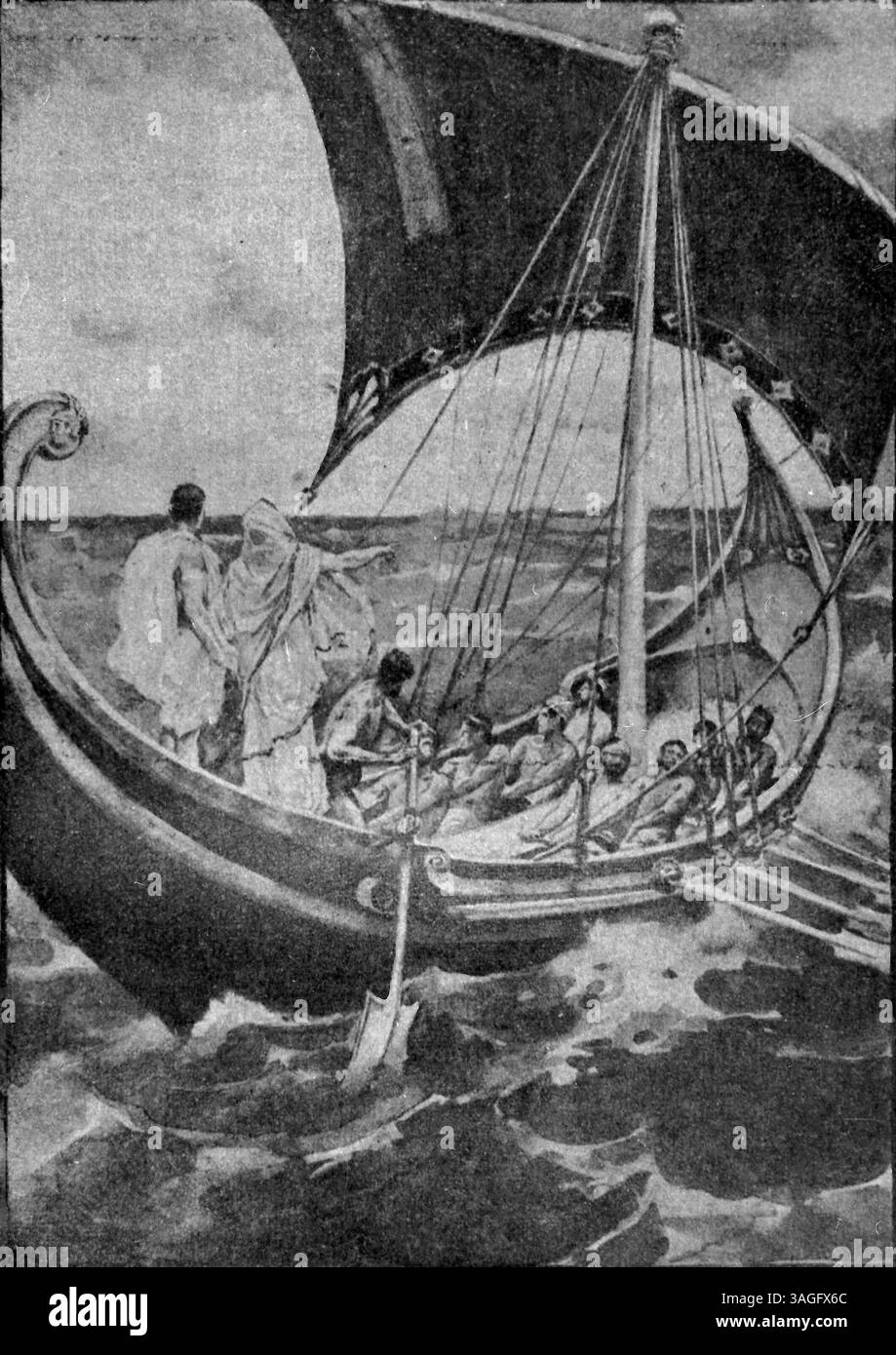 Ancient Greek ship, illustration from the Odyssey by Homer, 1800s Stock ...