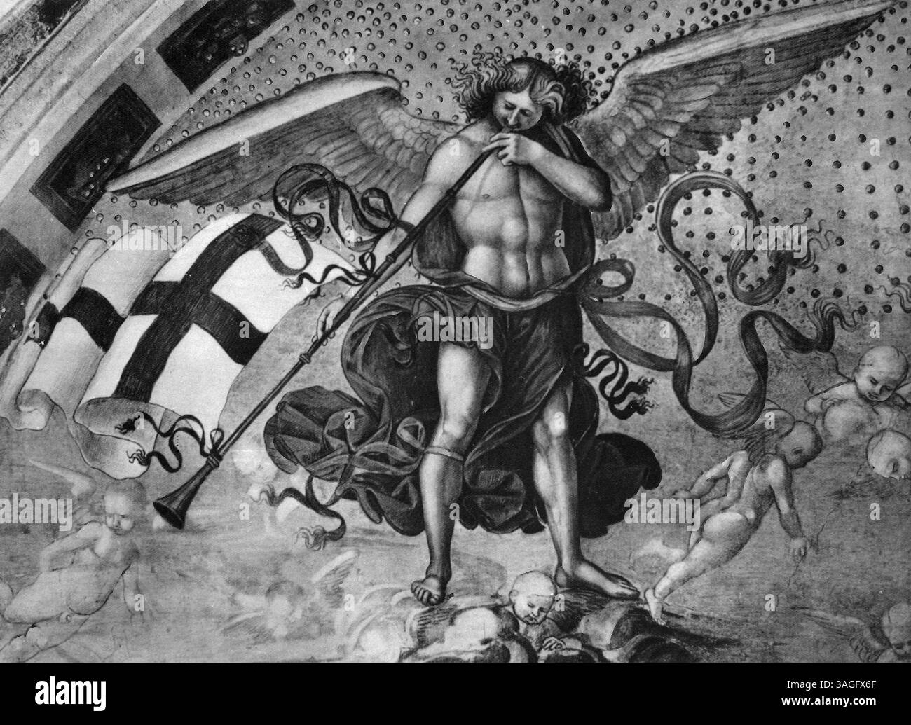 Resurrection of the flesh, detail of the angel, fresco by Italian ...