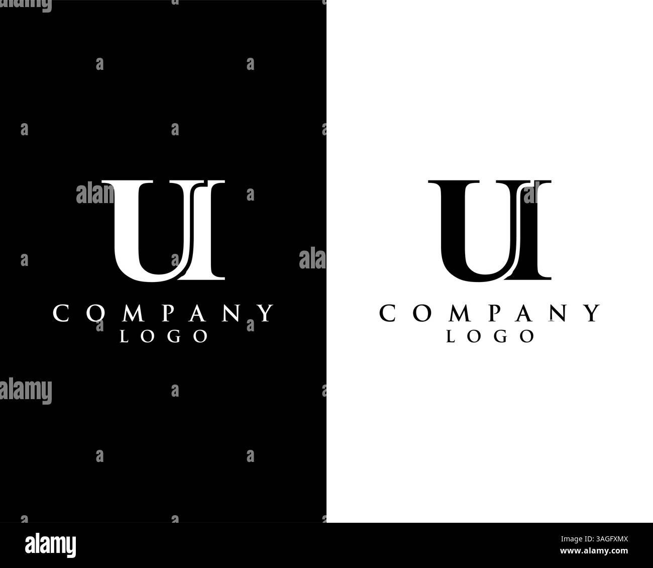 UI, IU modern letter logo design with black and white color that can be ...