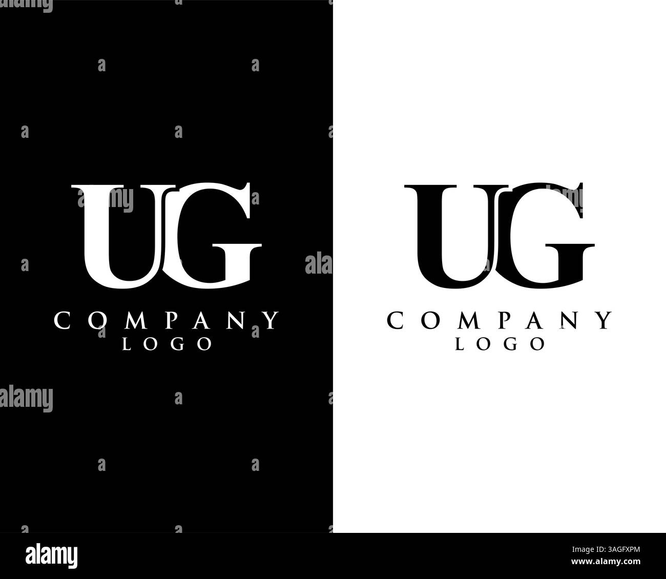 UG, GU modern letter logo design with black and white color that can be ...