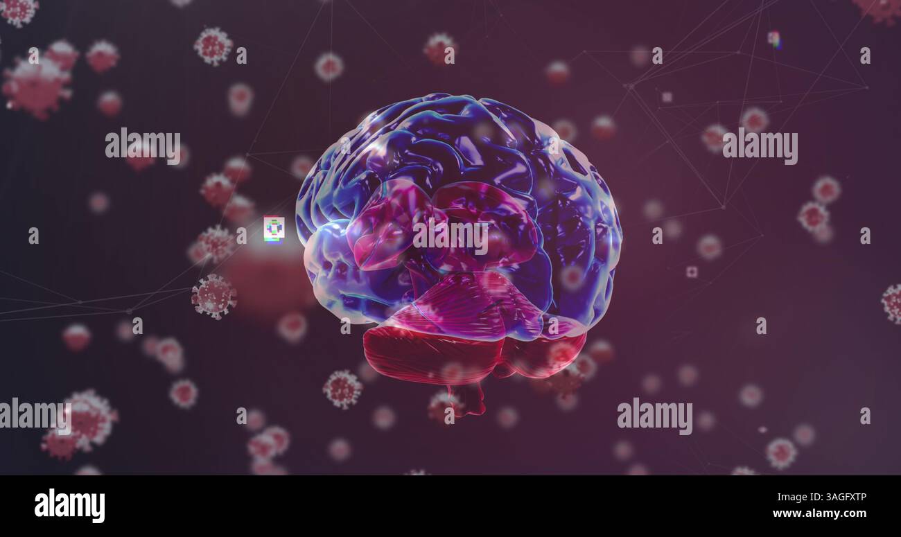 Image of covid 19 cells with human brain spinning Stock Photo - Alamy