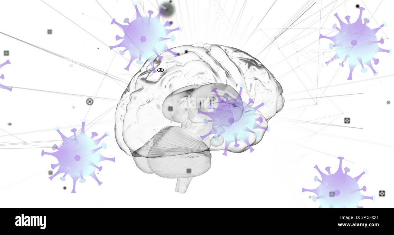 Image of covid 19 cells with human brain spinning. global covid 19 ...