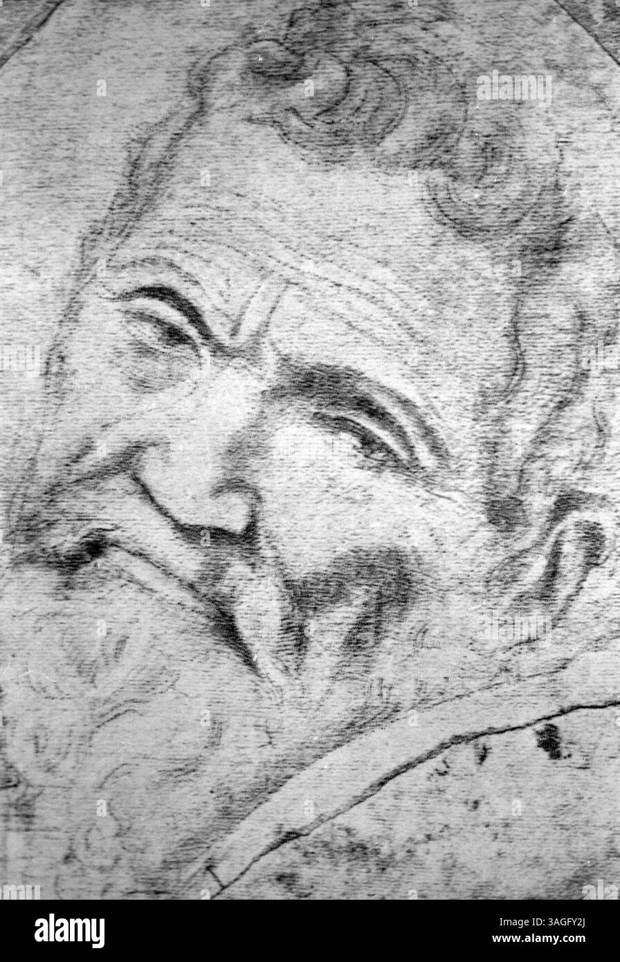 Portrait of italian artist Michelangelo Buonarroti, drawing by Daniello ...