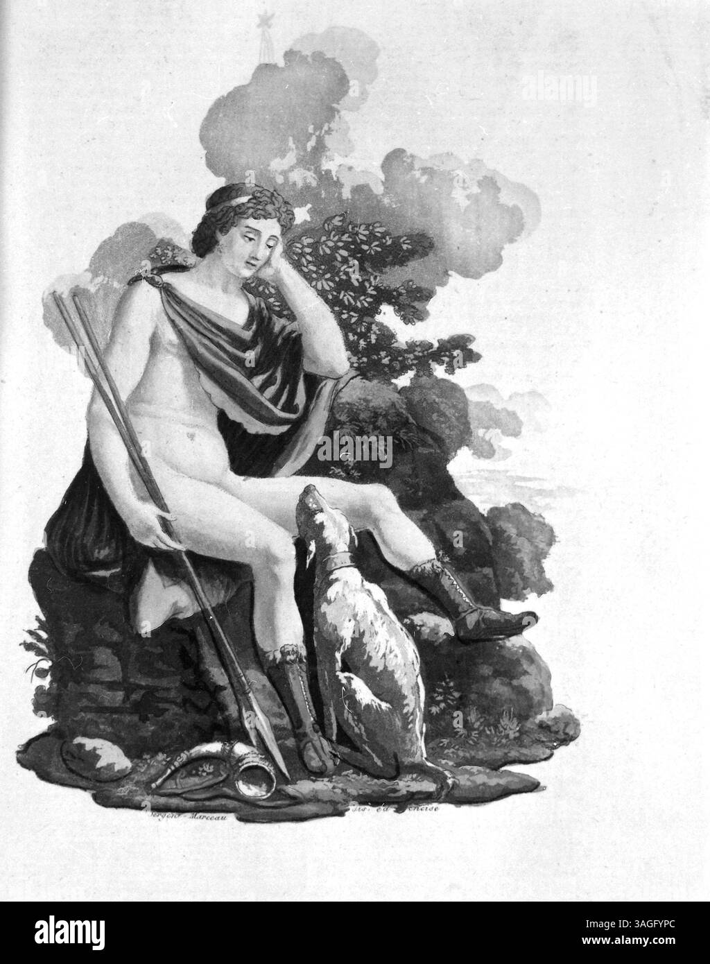 Greek handsome mythology character Adonis, illustration 1800s Stock ...
