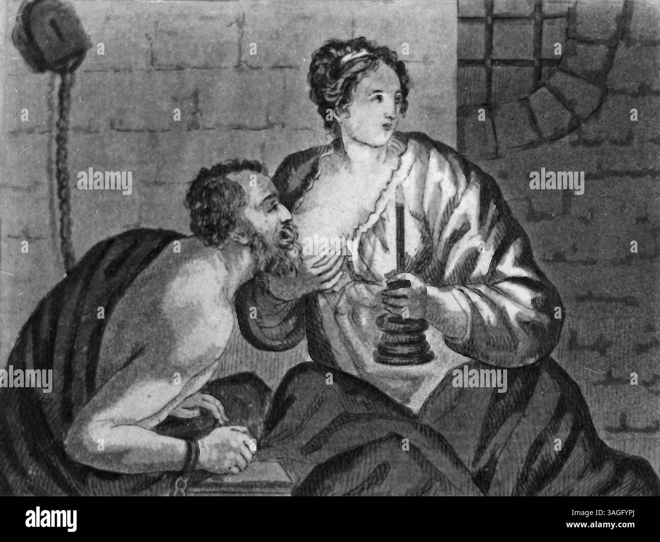 Roman charity, illustration after Italian painter Guido Reni, 1800s ...