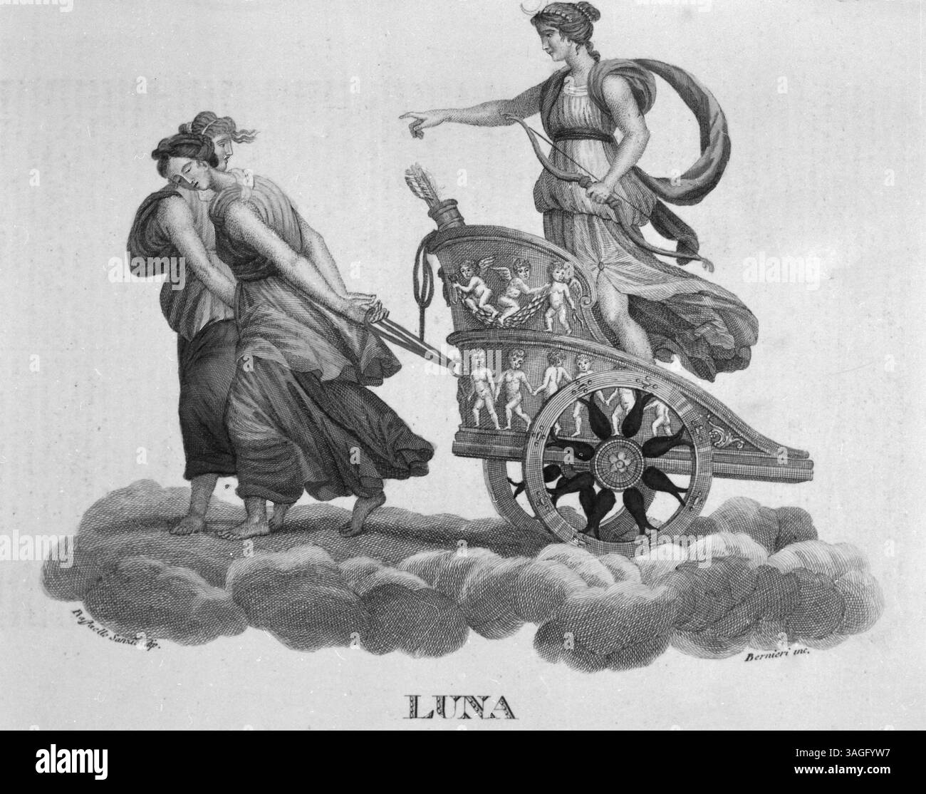 Selene, Goddess of the Moon, illustration after Italian painter Raphael ...