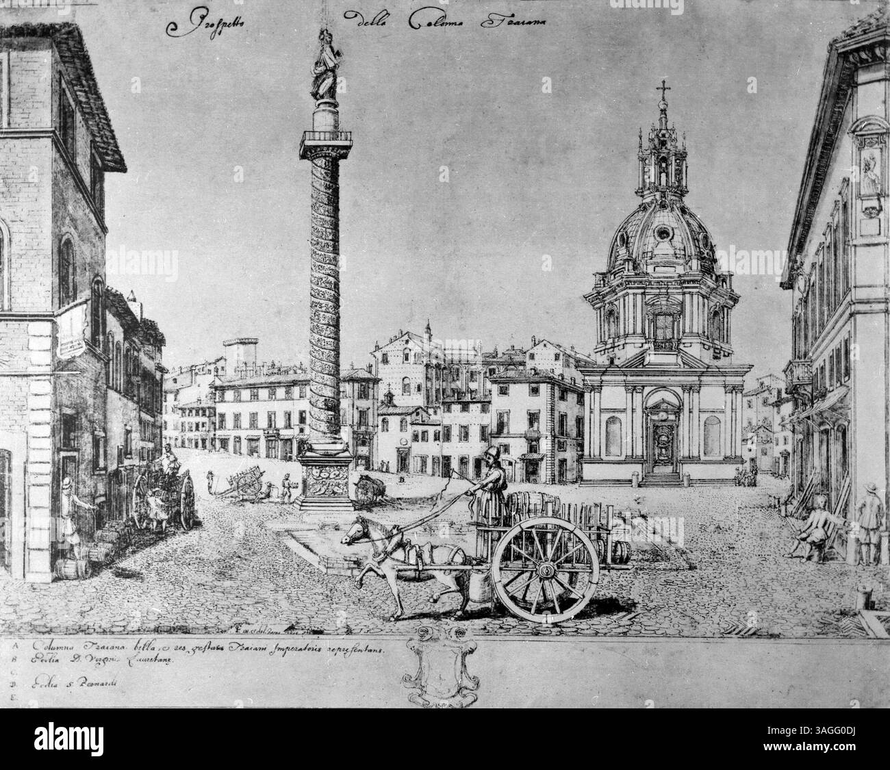 View of Trajan's column in Rome, Italy, illustration 1600s Stock Photo ...