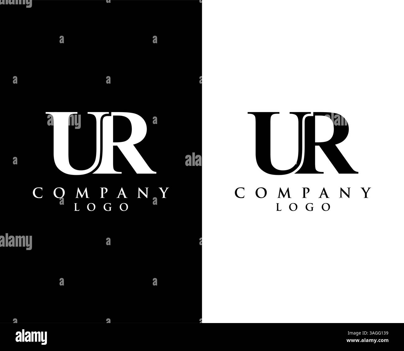 UR, RU modern letter logo design with black and white color that can be ...