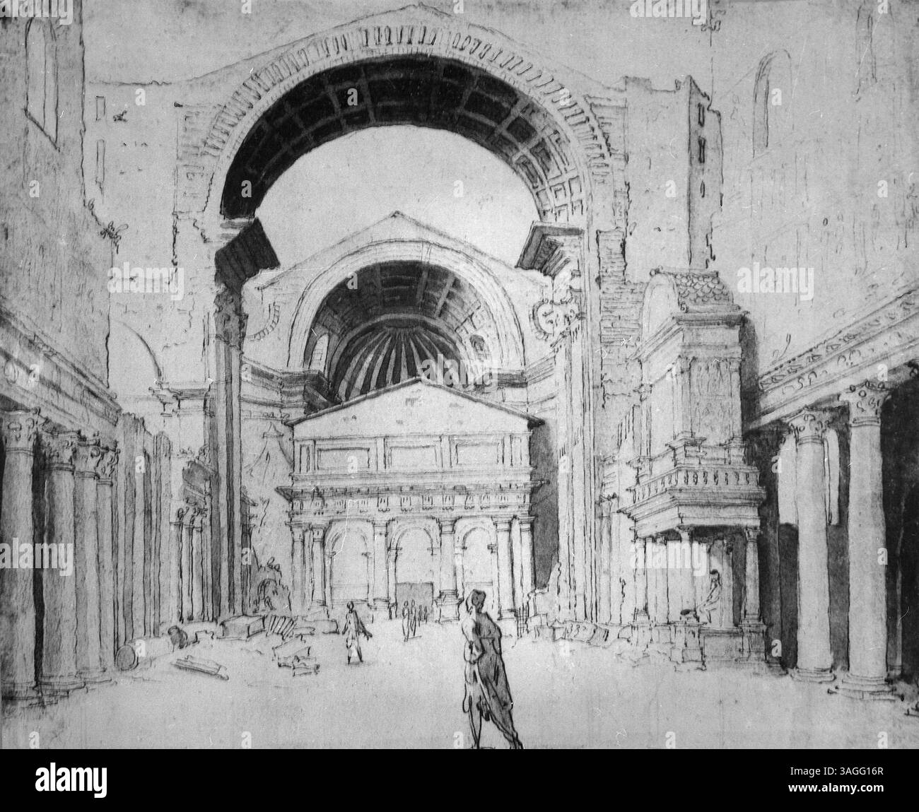 Interior view of the nave of Old St. Peter with a view of the new ...