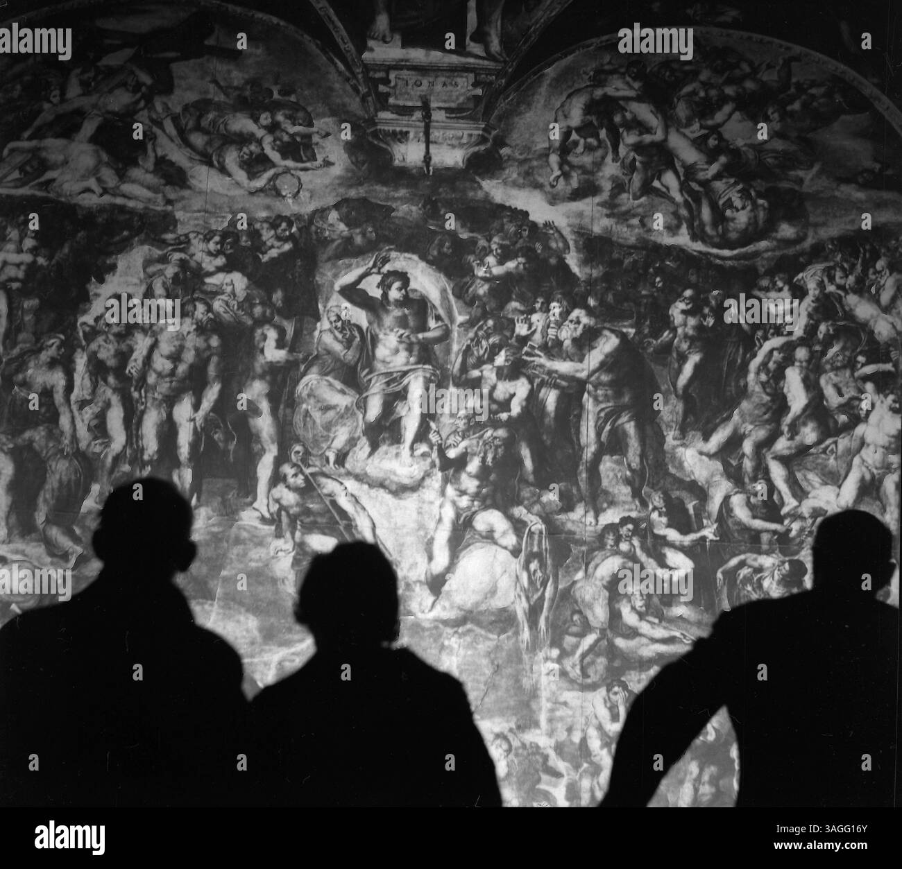 People looking at the Final Judgement fresco, The Vatican 1950s Stock ...