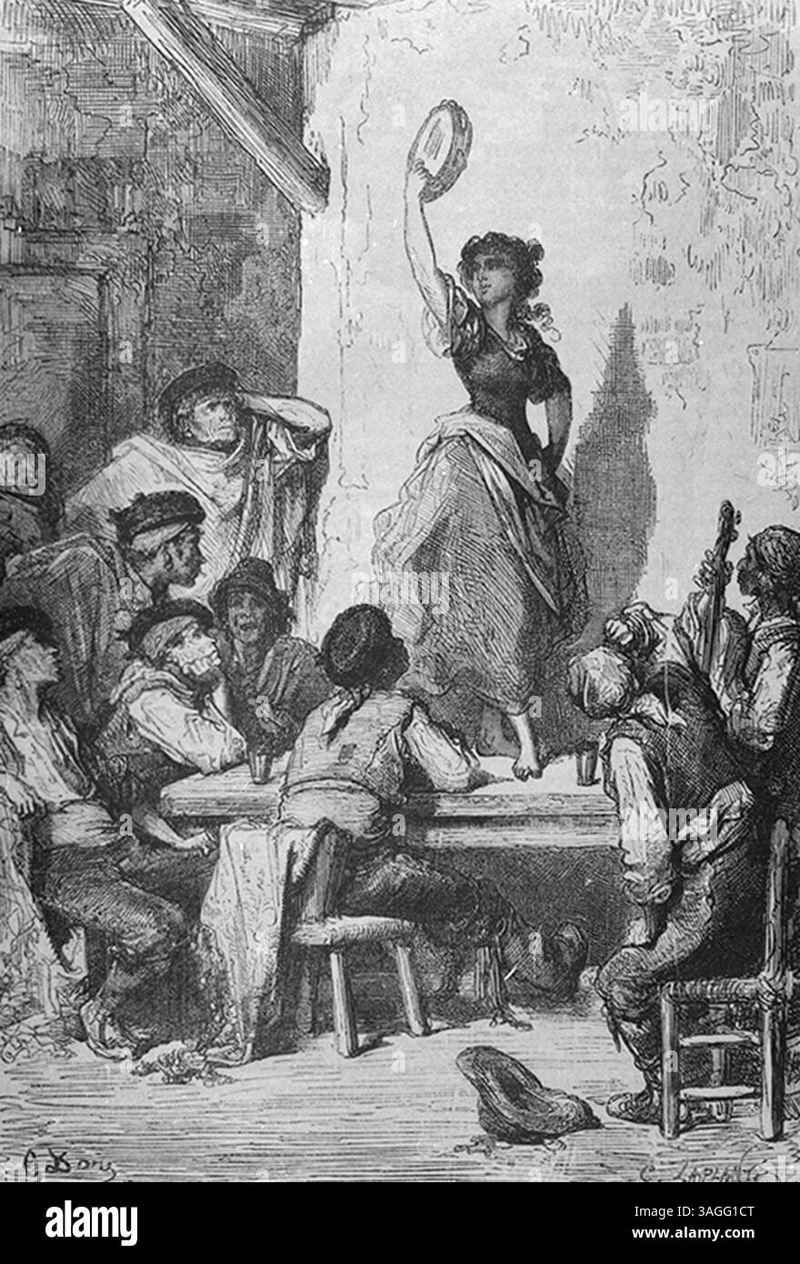 Spanish gypsy flamenco dancer, illustration 1800s Stock Photo - Alamy