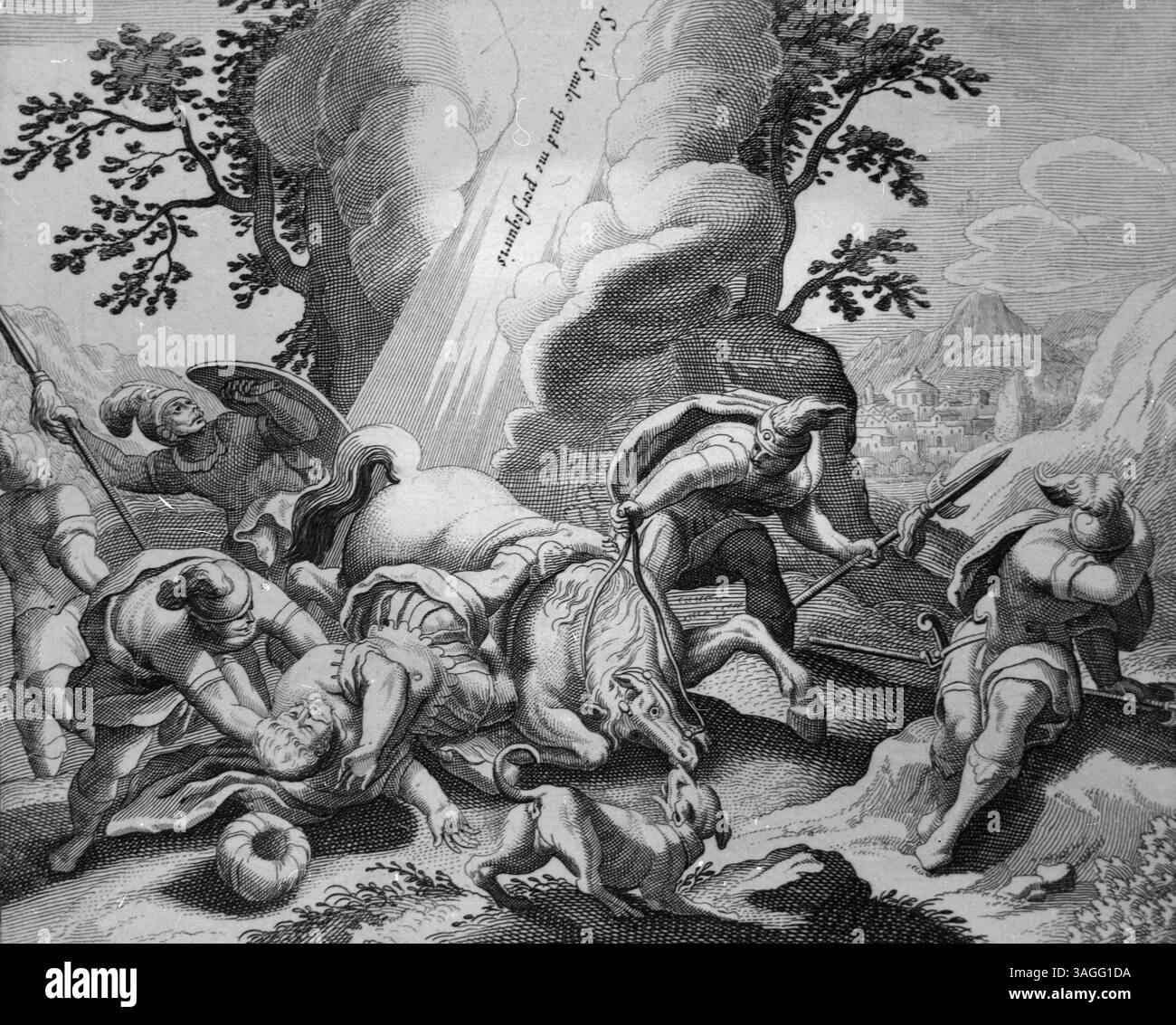 Conversion of St Paul on the way to Damascus, engraving, illustation ...