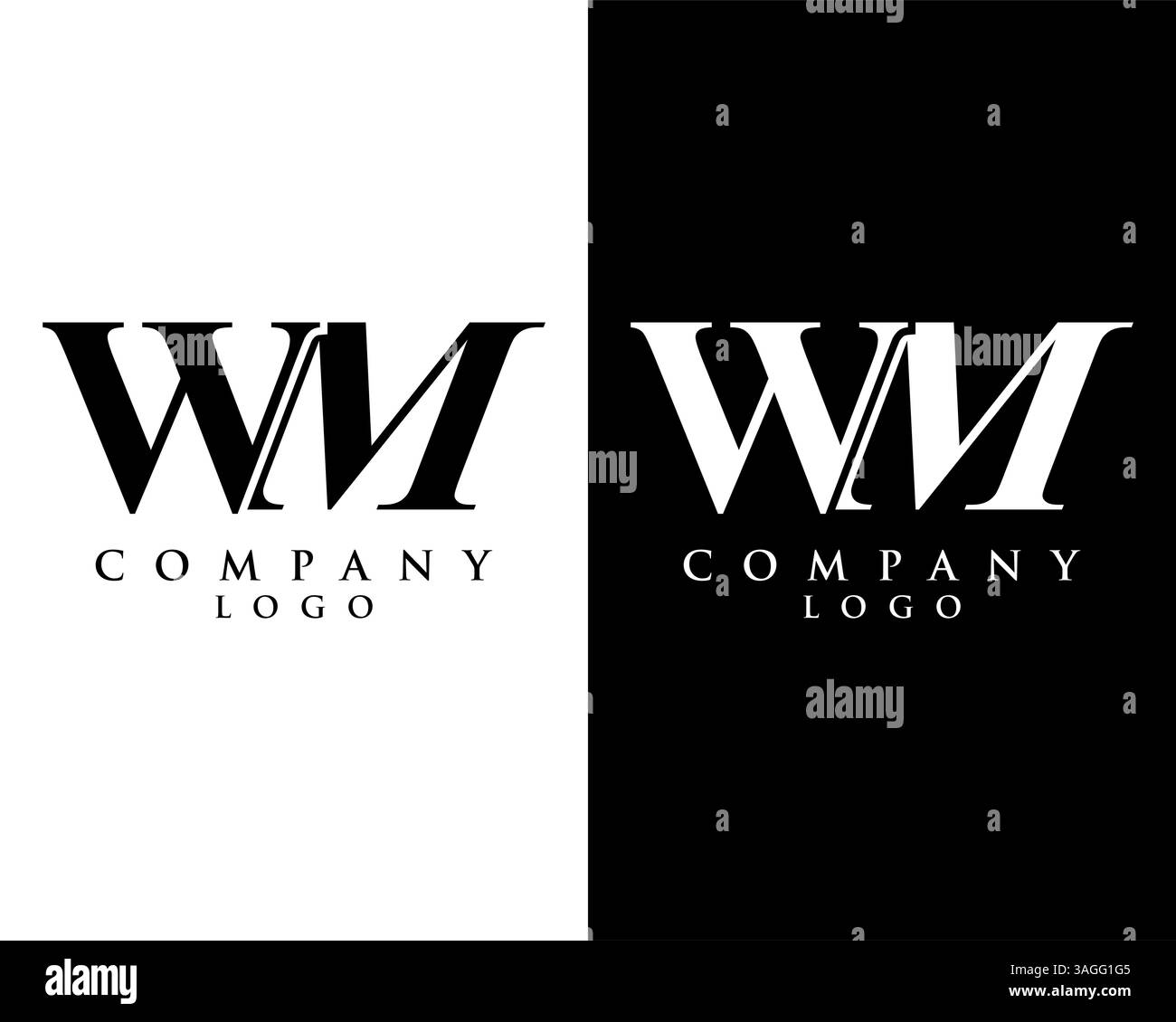 letter WM, MW logo type company name black and white design. vector ...