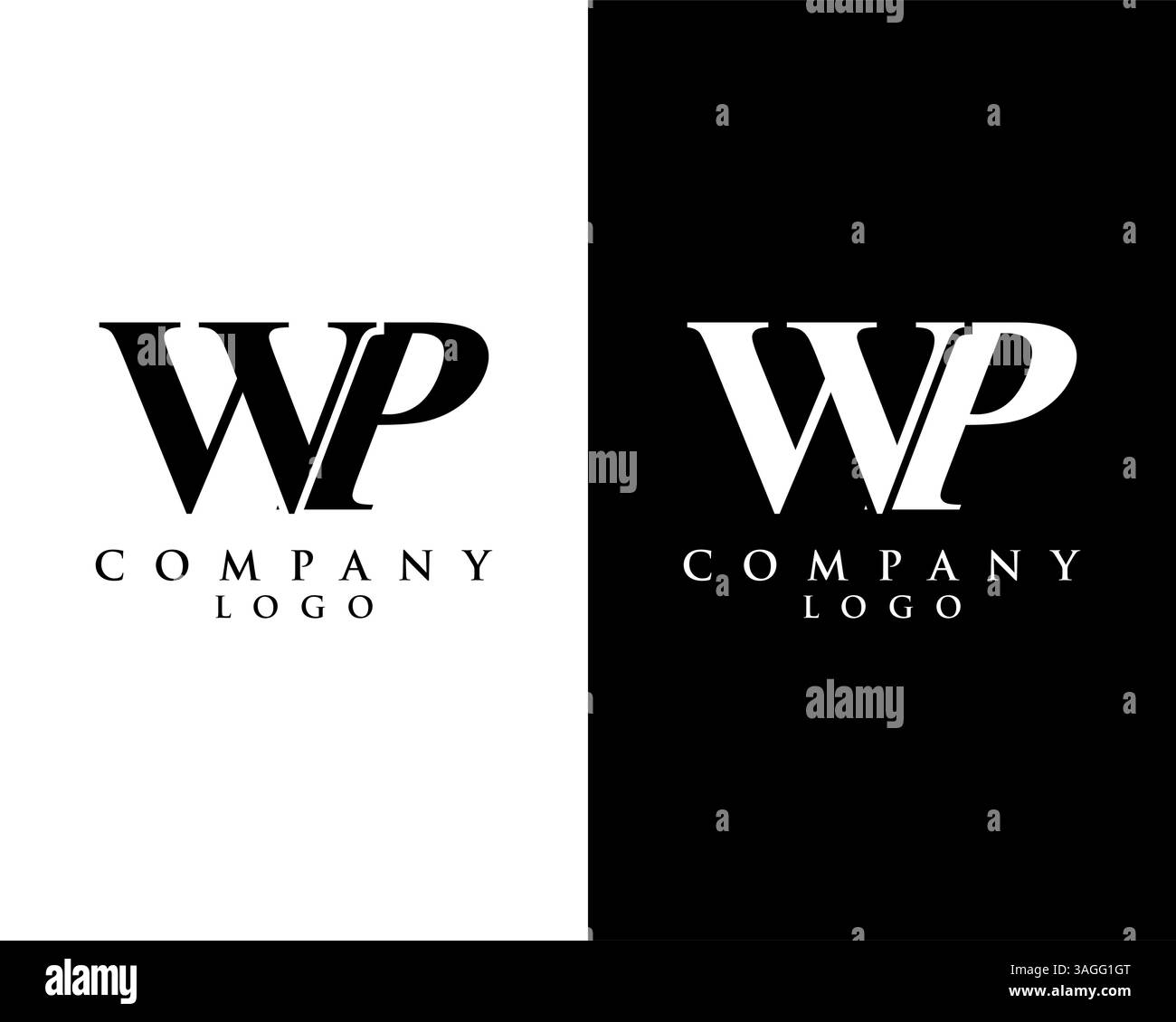 letter WP, PW logo type company name black and white design. vector ...