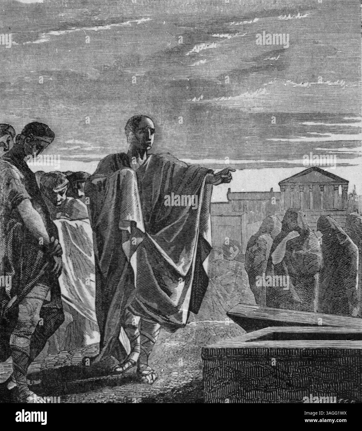 Roman politician Julius Caesar delivers the funeral oration for his ...