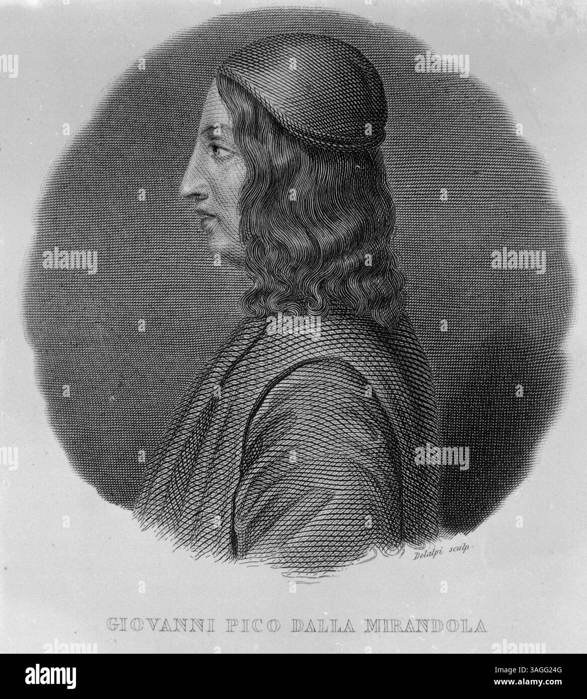 Italian philosopher Giovanni Pico della Mirandola, illustration 1800s ...