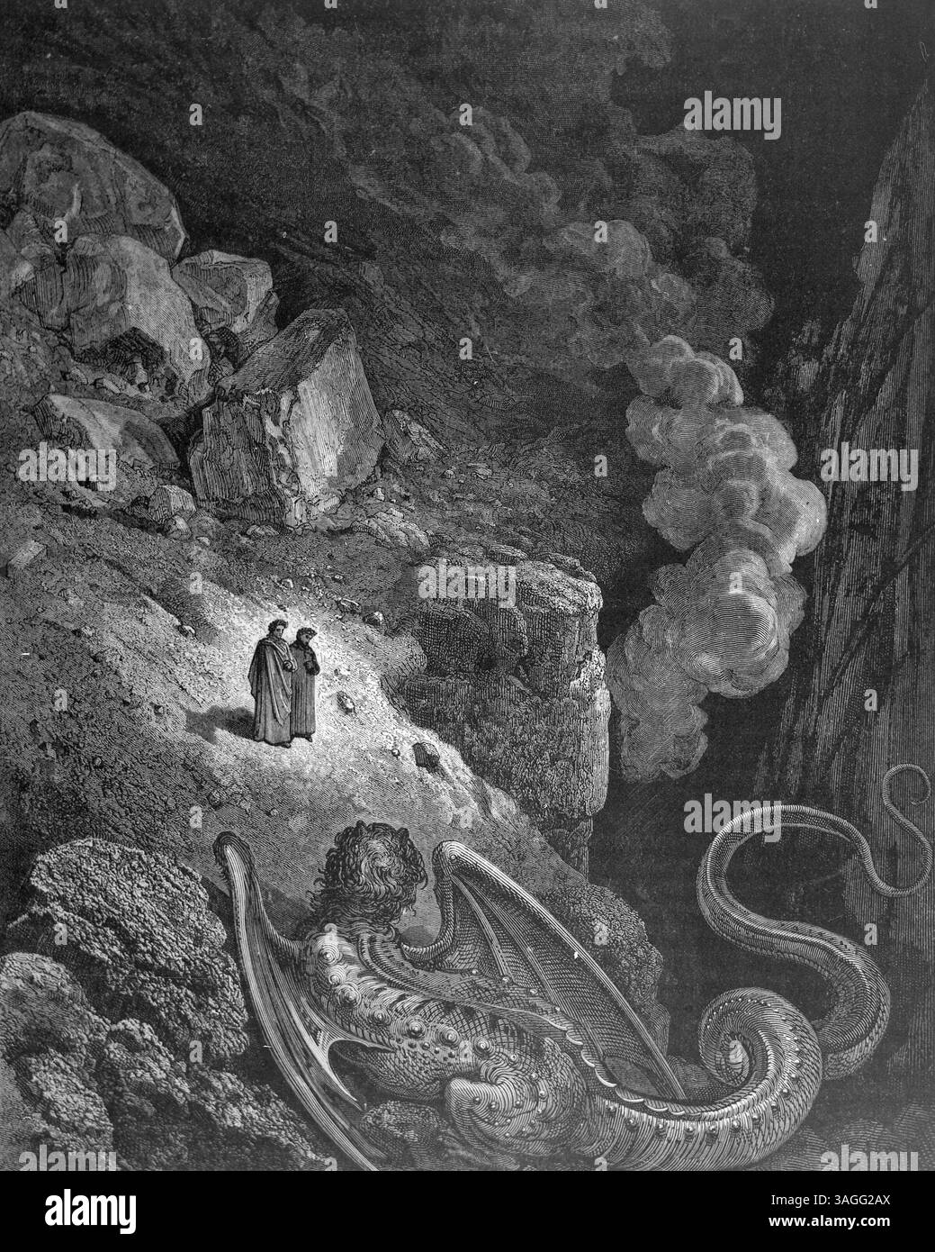 Italian poet Dante and Virgil in the Divine Comedy: Geryon, symbol of ...