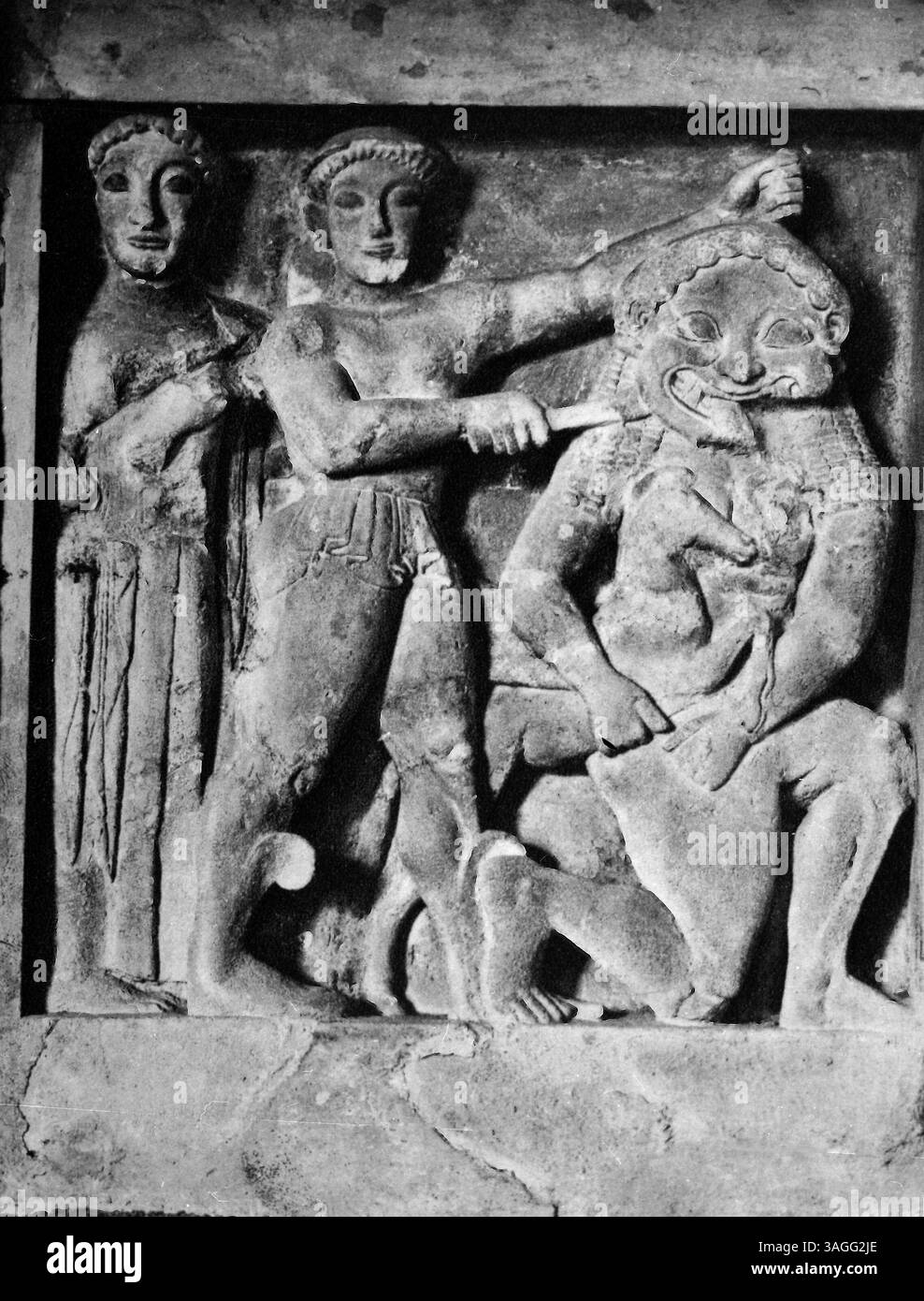 Perseus killing Medusa, ancient limestone from the Temple of Metope ...