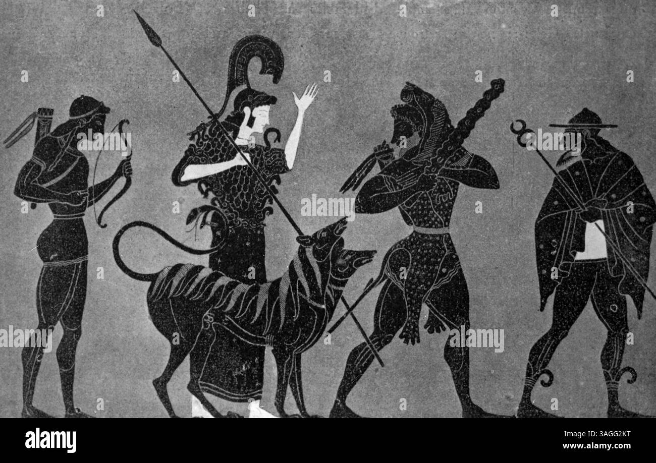Hercules and Cerberus, ancient Greek paint on amphora Stock Photo - Alamy