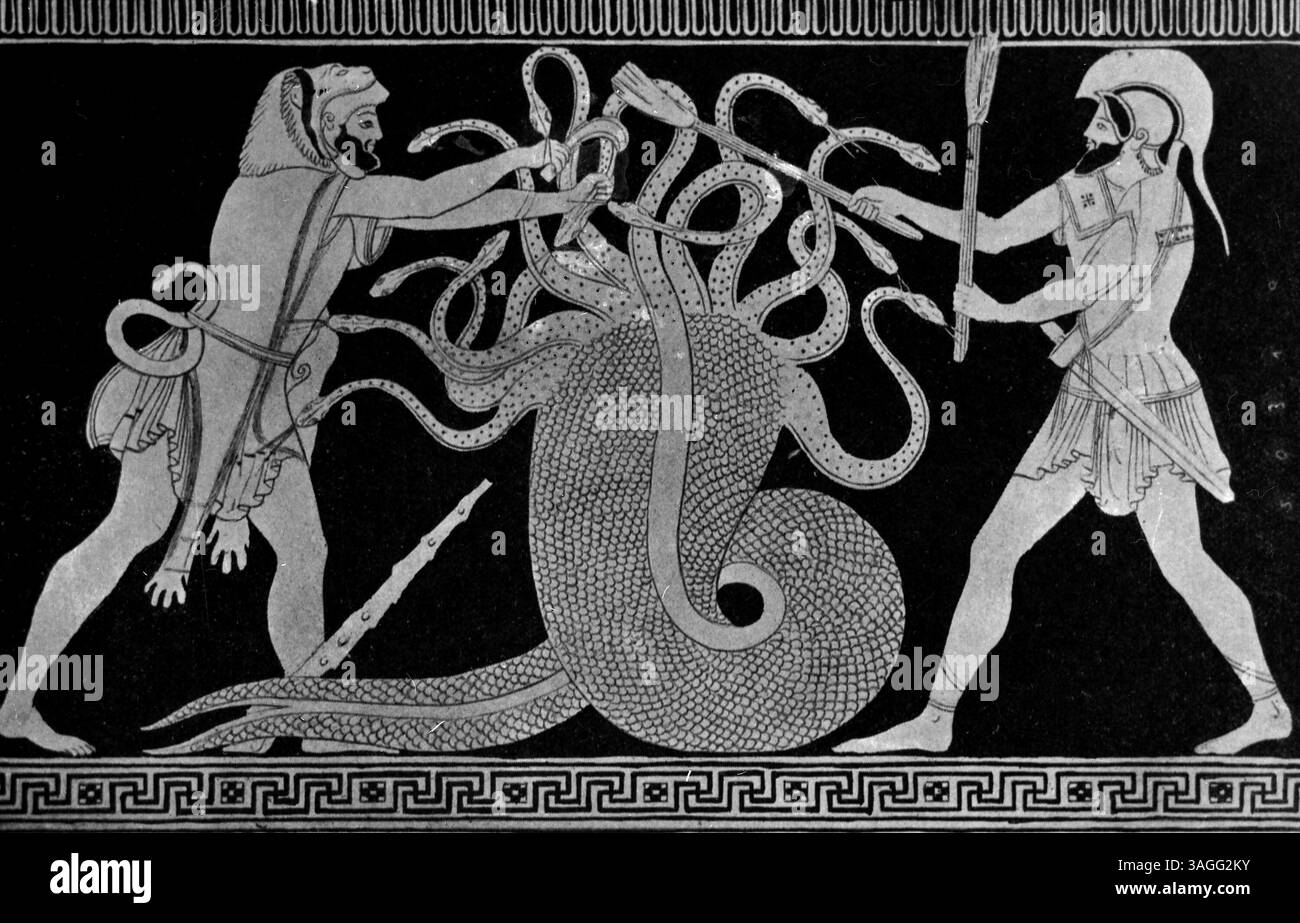 Hercules and the Hydra of Lerne, ancient Greek paint Stock Photo - Alamy