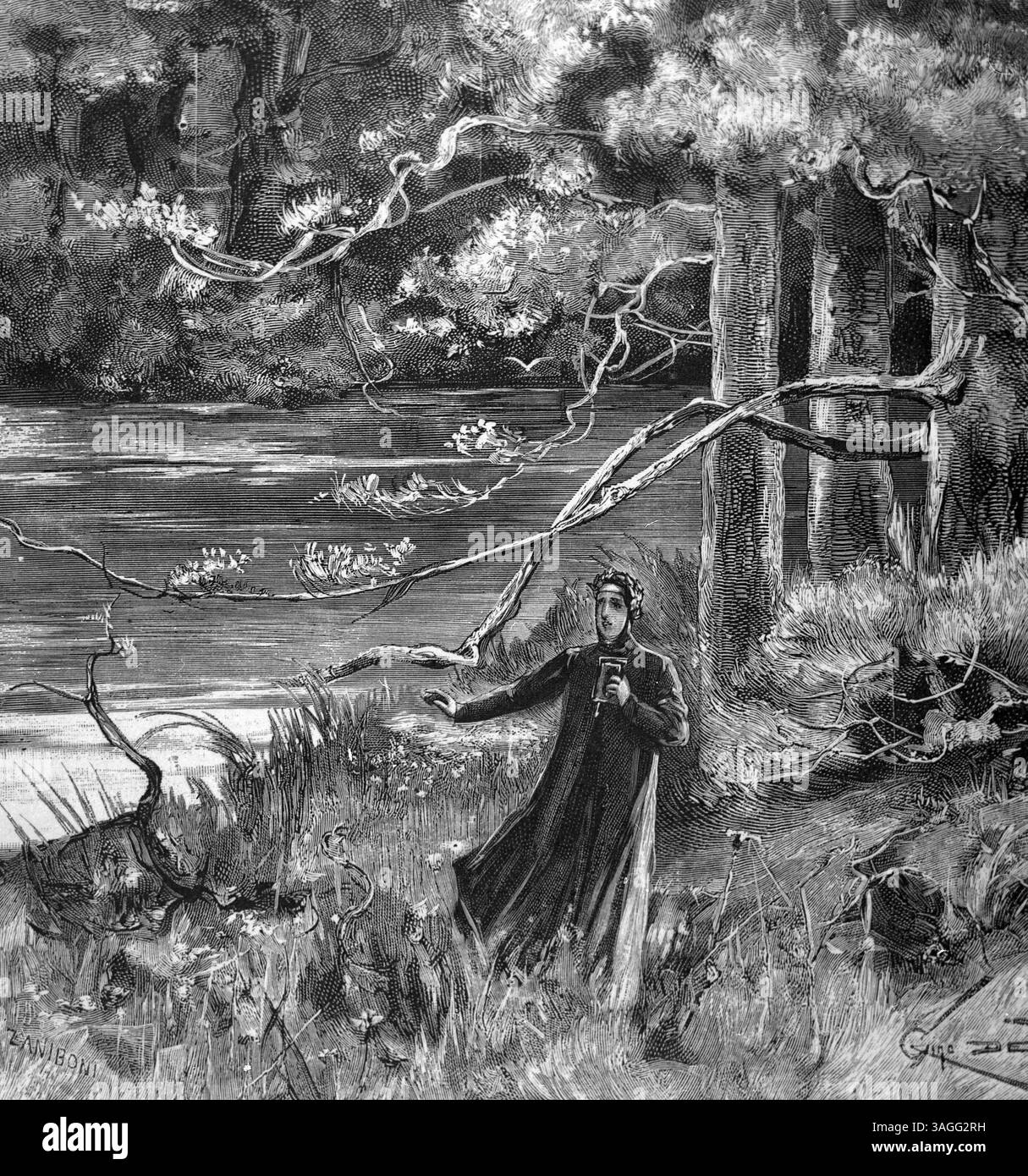 Italian poet Francesco Petrarca in the Ardennes forest, Canzoniere ...